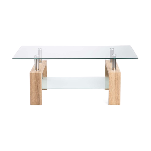 Glass Rectangular Coffee Table – Oak – Werdafurn Furniture