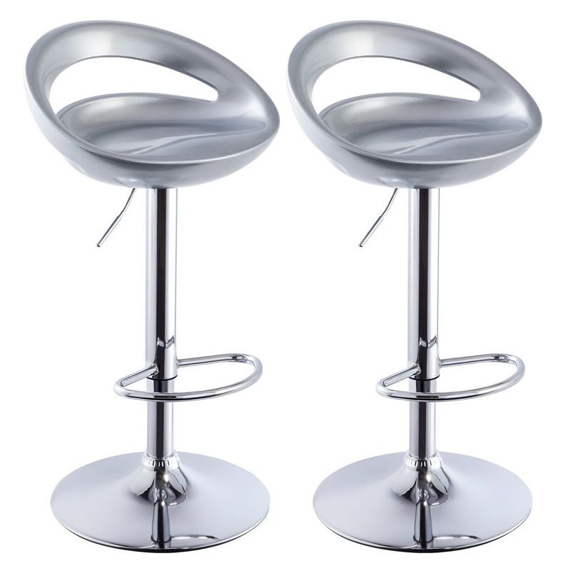 Set of 2 Adjustable Swivel Bar Stools – Silver – Werdafurn Furniture