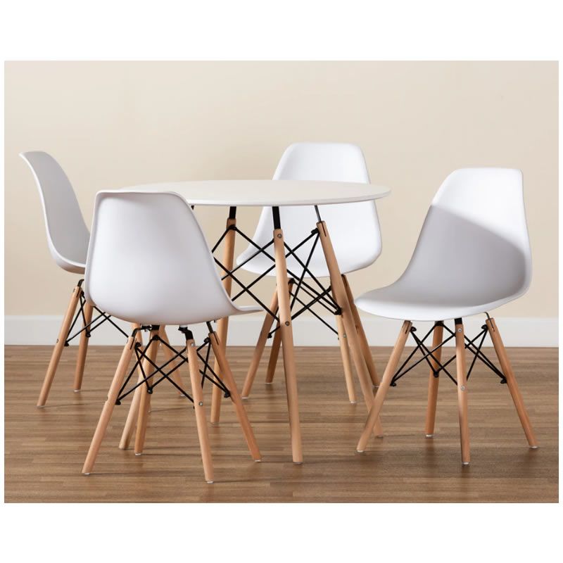 5 Piece Modern and Stylish Round Table and Wooden Leg Chairs ...